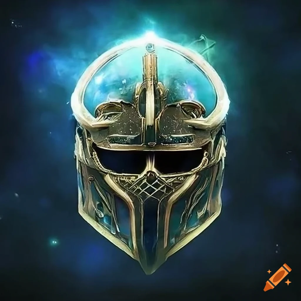 Front view of a detailed open magical fantasy helmet on Craiyon