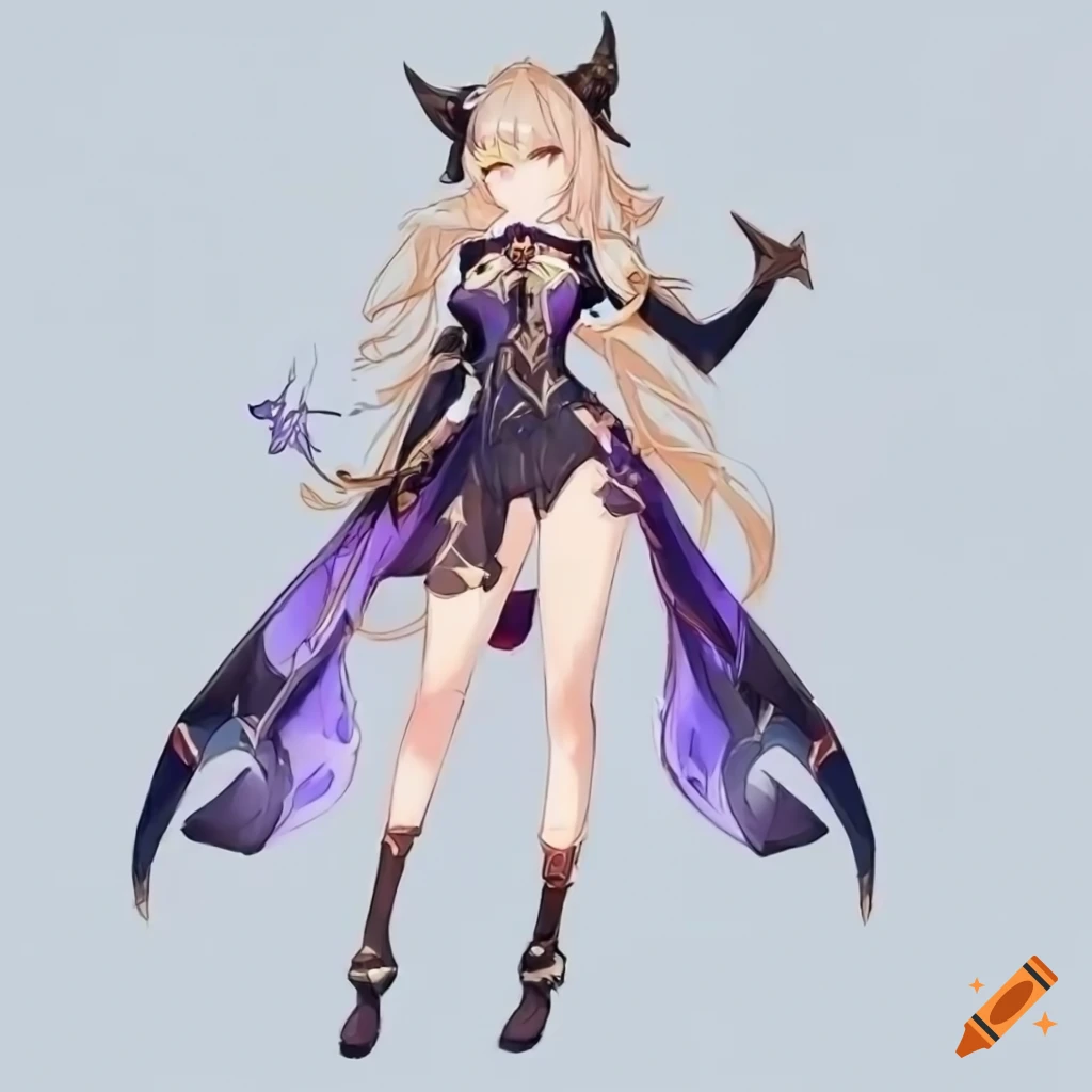 Detailed full-body anime character reference sheet with intricate ...