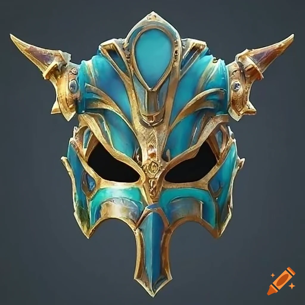Front view of a heavy magic fantasy helmet on Craiyon