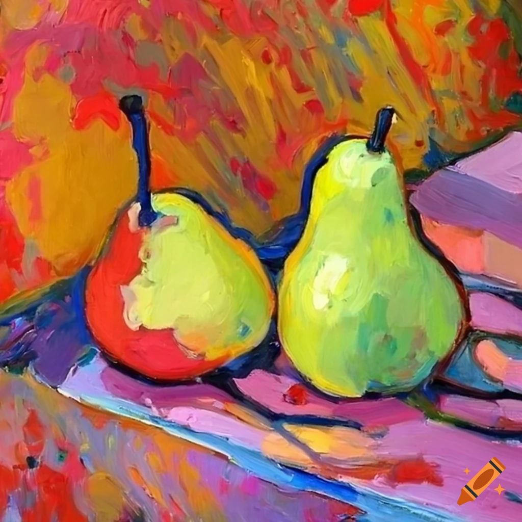 Fauvism still life with pears and cherries on a table on Craiyon