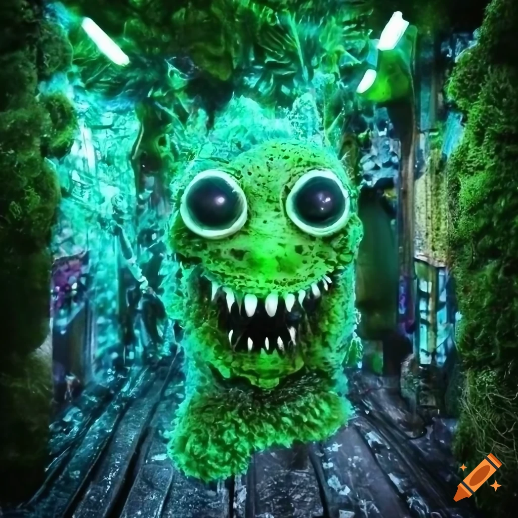 Glowing biopunk cityscape with biological energy sources and mutant ...