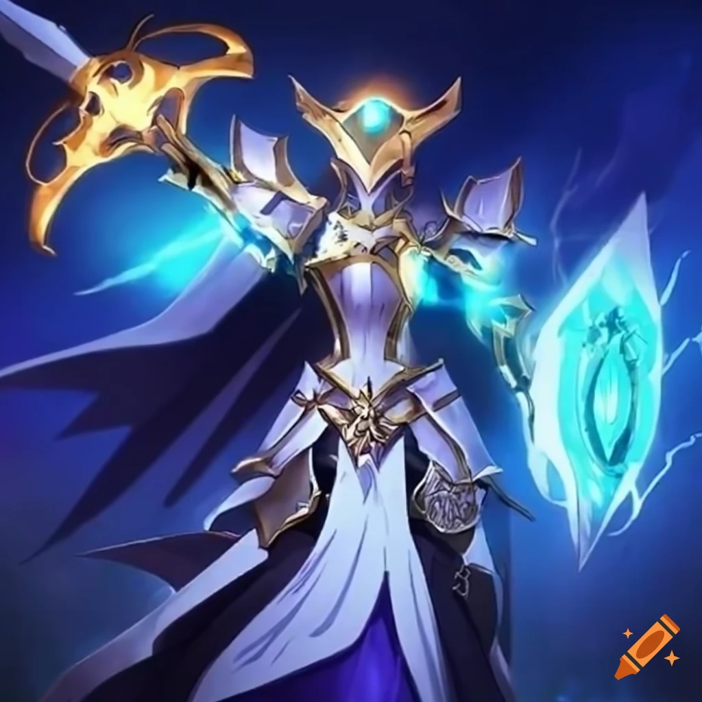 Anime celestial knight with light-infused weapons on Craiyon