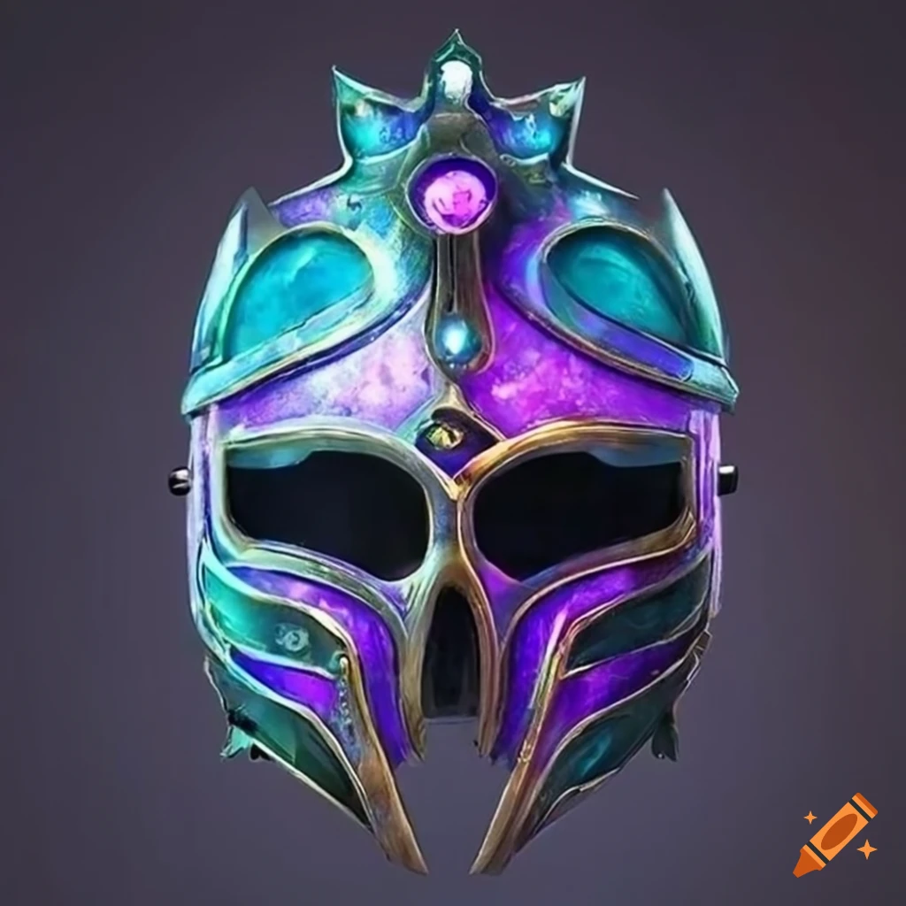 Light magical fantasy open helmet from the front view on Craiyon