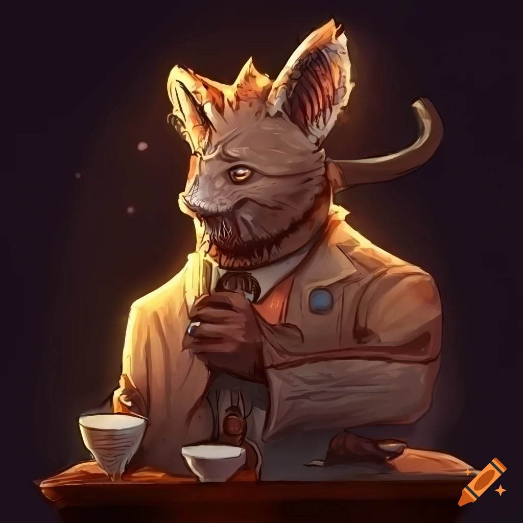 Highly detailed tavern with anthropomorphic creatures in a cozy setting ...