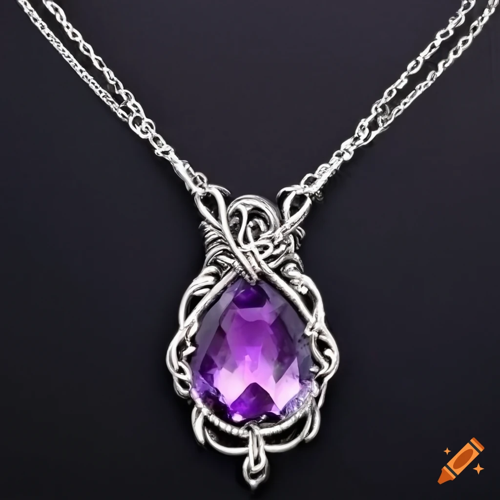 Sterling silver amethyst elven necklace on Craiyon
