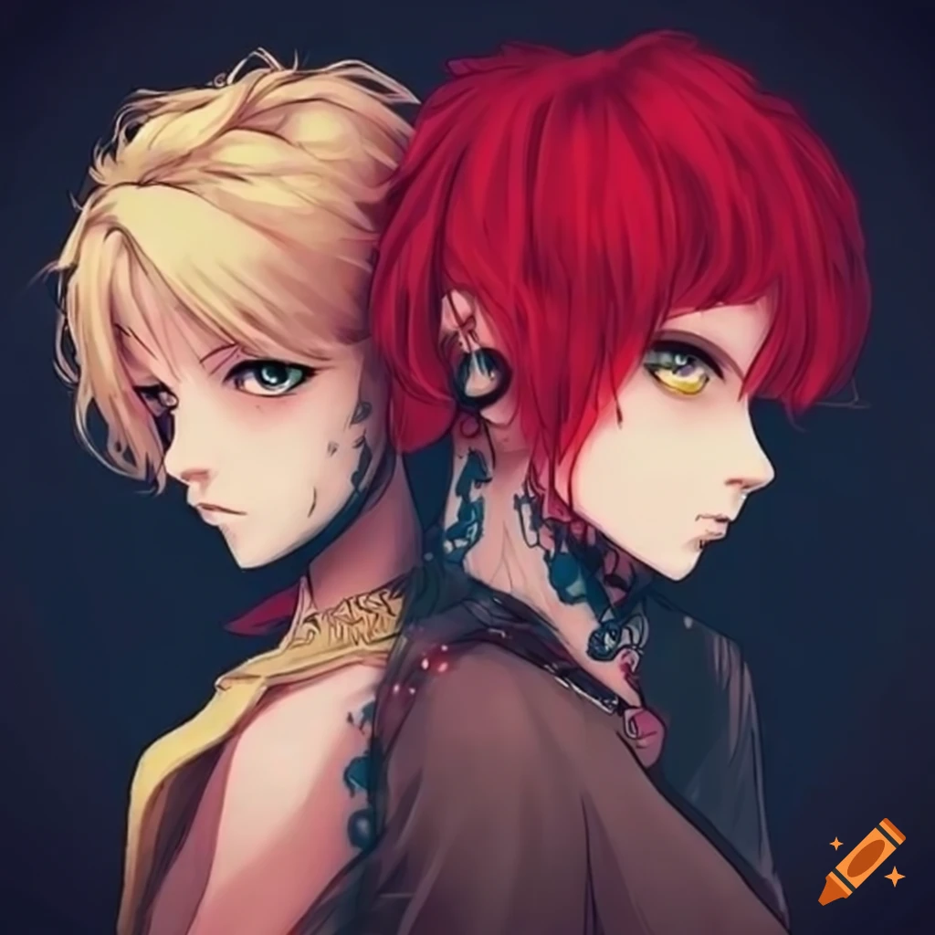 Two anime goth boys with face tattoos holding skateboards on Craiyon