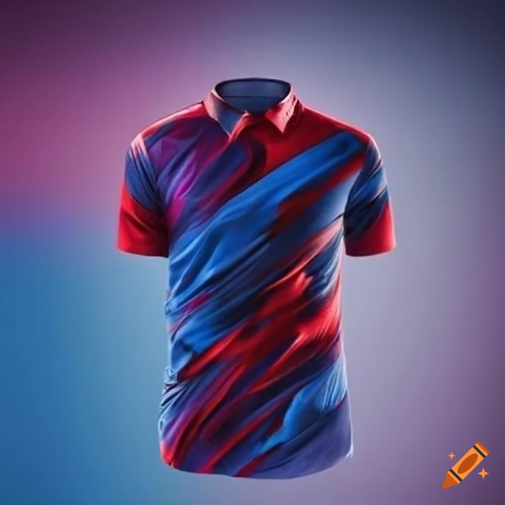 Stylish sports shirt with red, blue, and white design on Craiyon