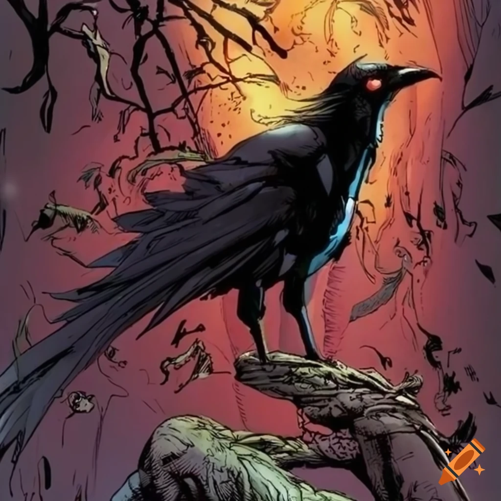 Comic book cover featuring crow on Craiyon