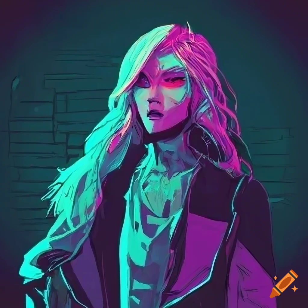 Retro synthwave character concept art inspired by kekai kotaki on Craiyon