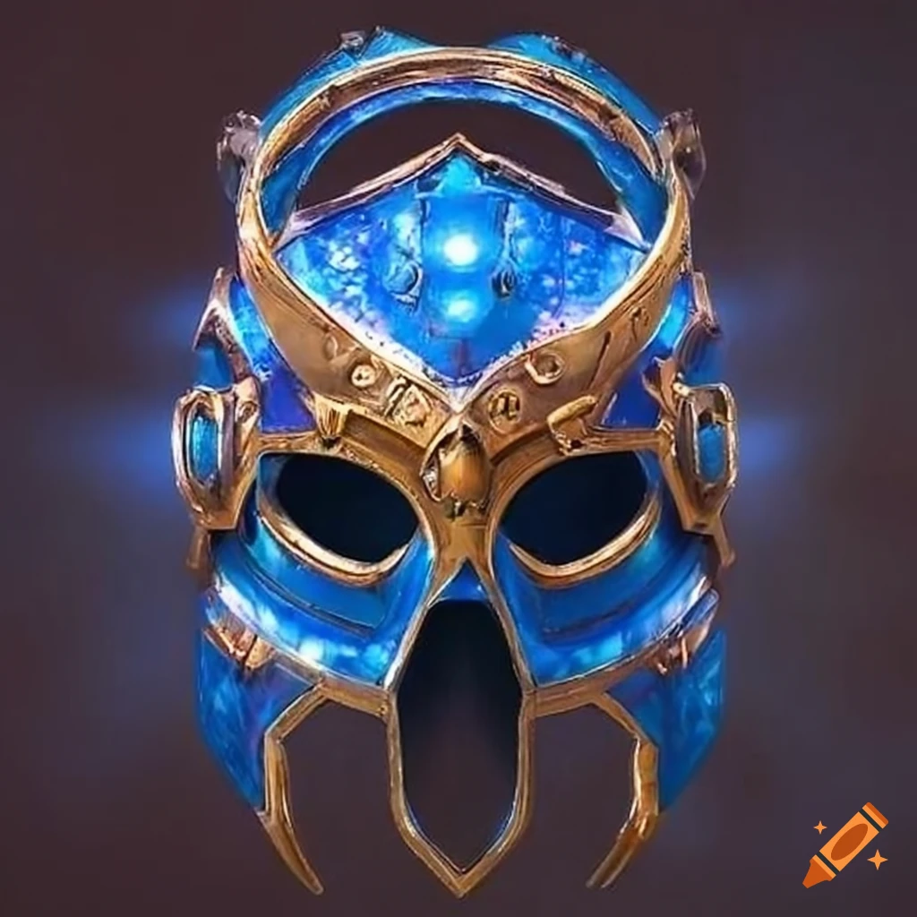 Fantasy helmet from a front view in a magical style on Craiyon