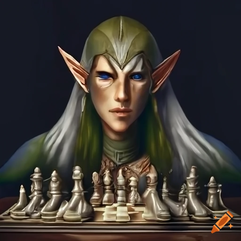 Elven fighter playing chess on Craiyon