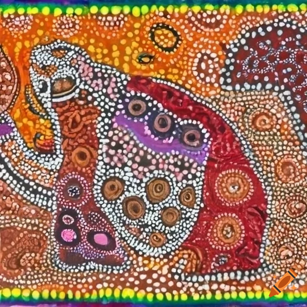 Warm-colored aboriginal spirit animals patterns in oil pastel with ...