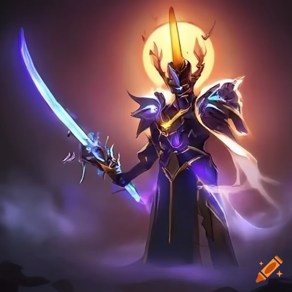 Celestial knight with light-infused weapons in anime style on Craiyon