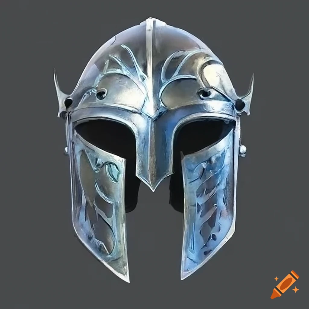 Light magical steel helmet with open front view on Craiyon