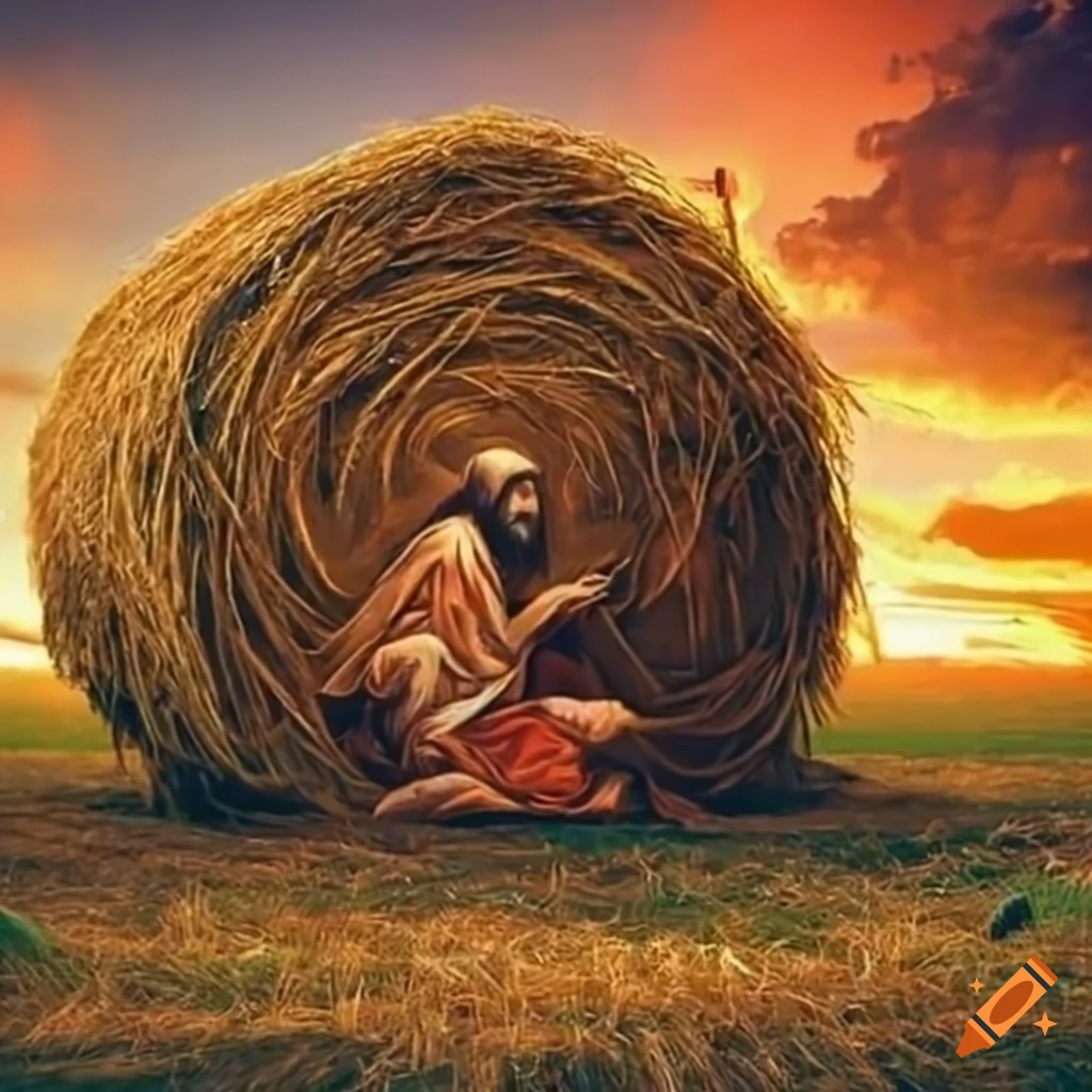 Satirical depiction of jesus on a haystack on Craiyon