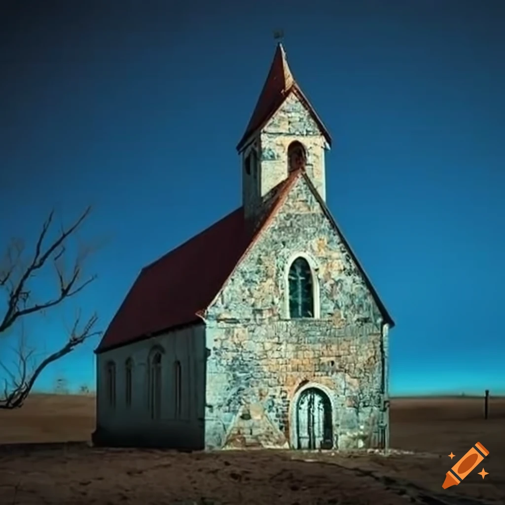 A small single-nave church surrounded by a circular wall on Craiyon