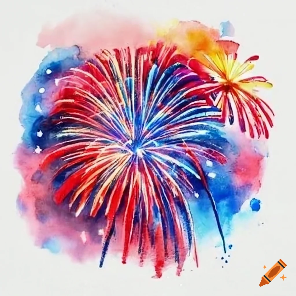 Watercolor fireworks on the fourth of july celebration on Craiyon