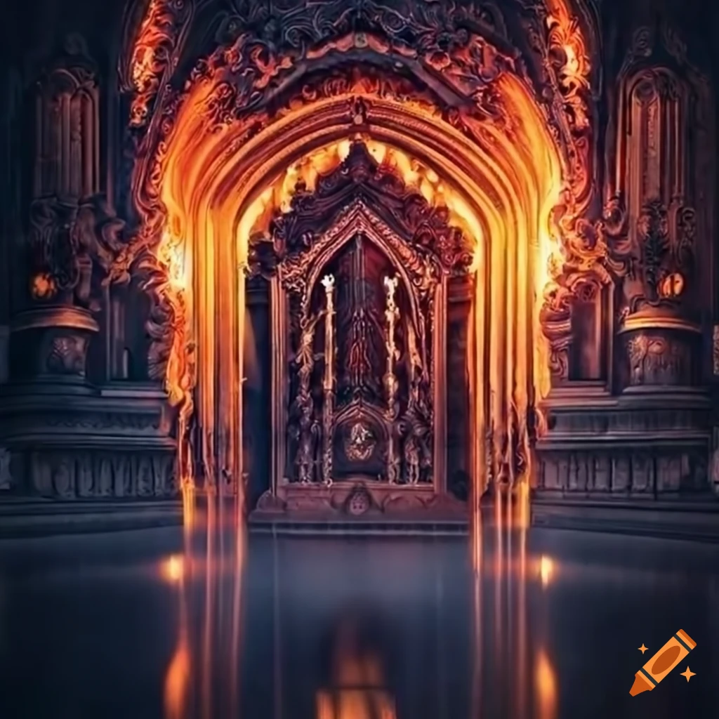 Intricately designed gate with fire-inspired details on Craiyon