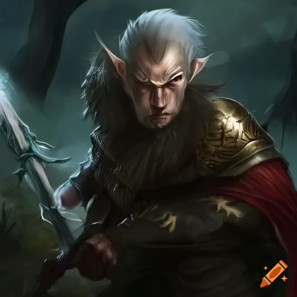 Angry elven warrior engaged in battle on Craiyon