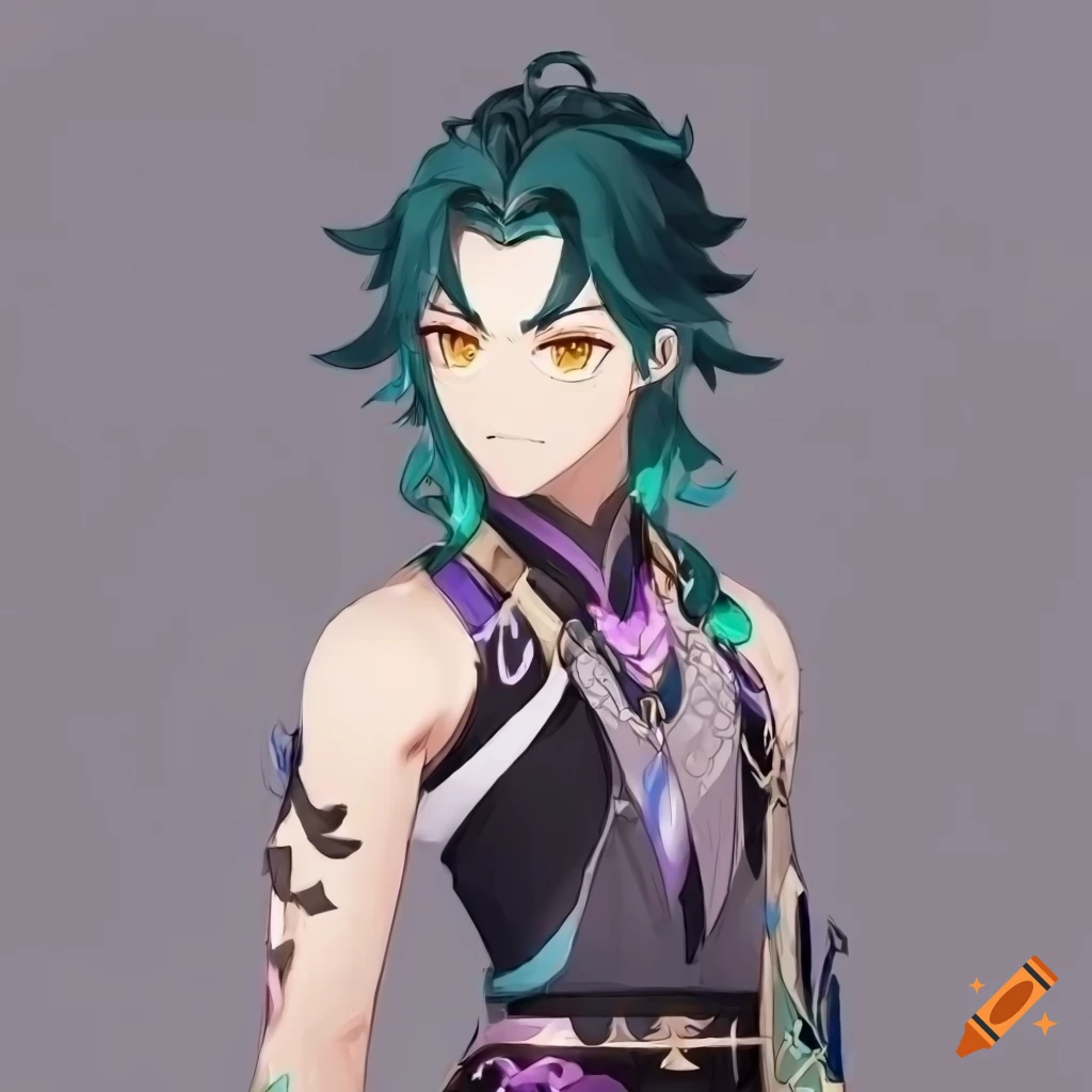 Xiao from genshin impact in a new outfit design reference sheet on Craiyon