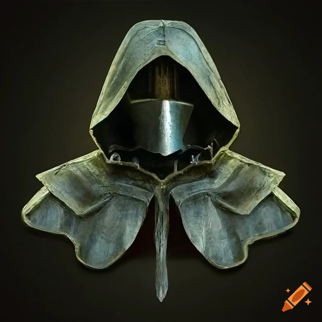 Detailed front view of a light magical fantasy empty cowl in medieval ...