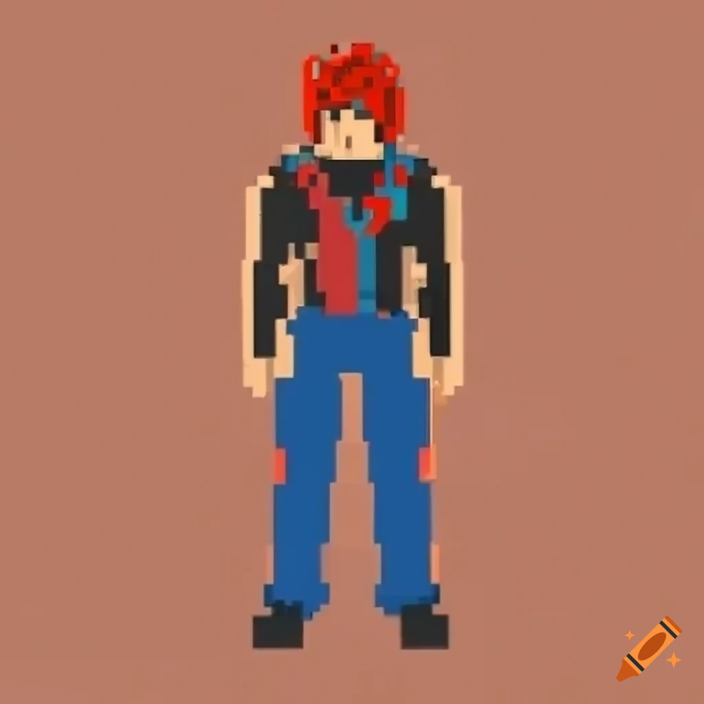 8-bit character with red hair in rebel punk outfit in sci-fi setting on ...
