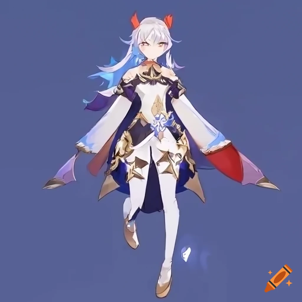 Full-body character sheet of a detailed outfit on a woman from Genshin ...