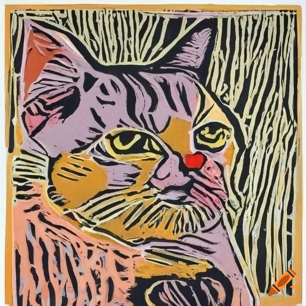 Cat in pastel lino print inspired by Pierre Bonnard, Sin City comic ...
