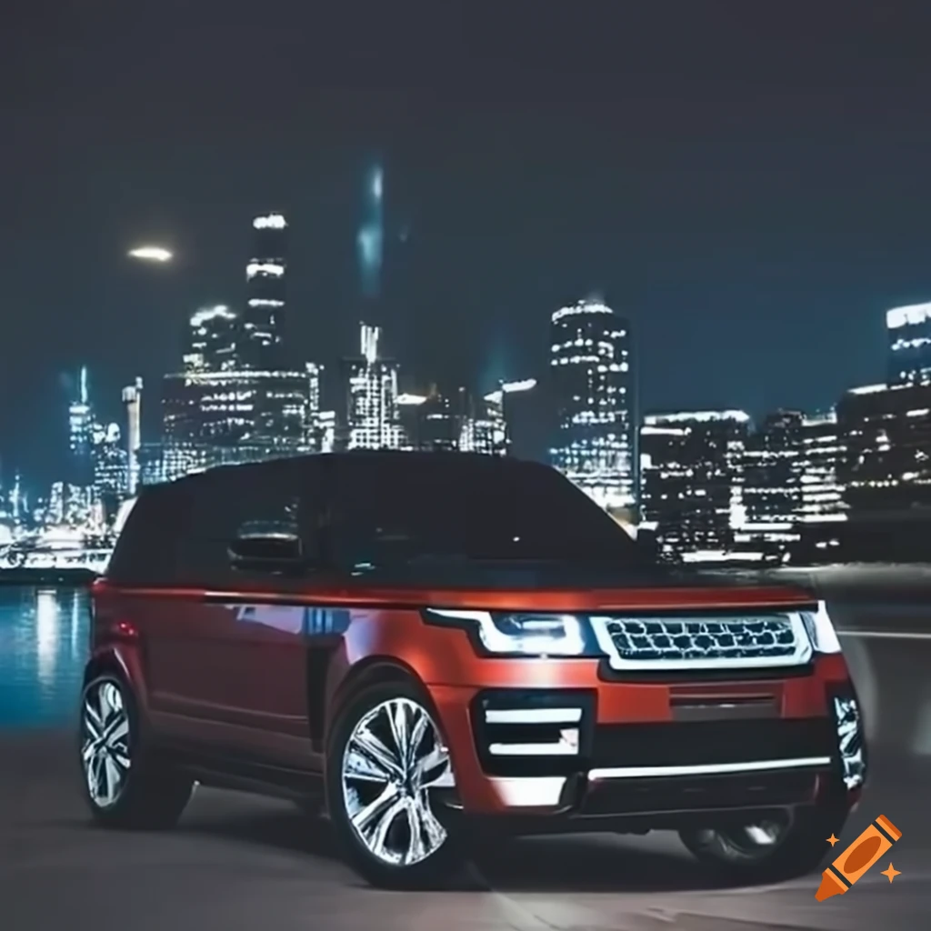 Luxurious range rover suv glowing in the city night on Craiyon