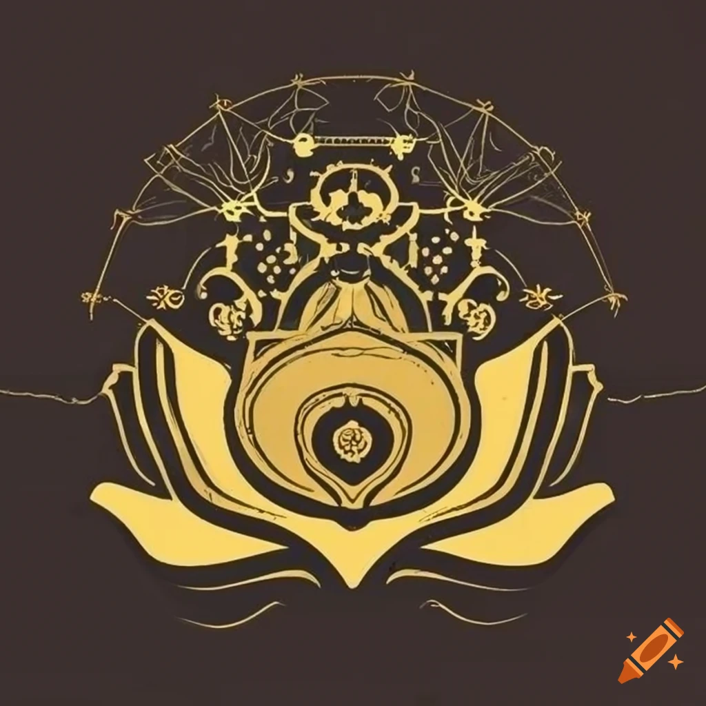 Golden clockwork lotus flower brand logo on Craiyon