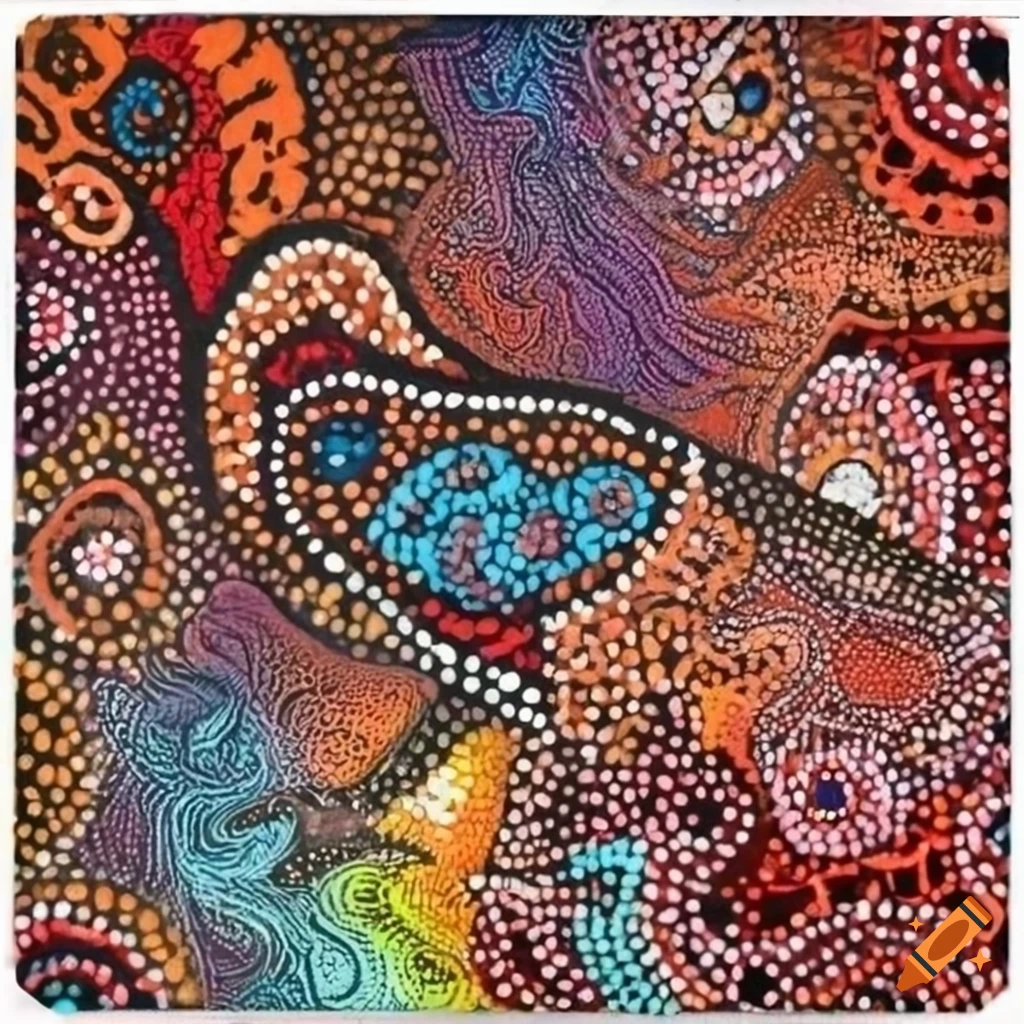 Warm-colored aboriginal spirit animals patterns in oil pastel with ...