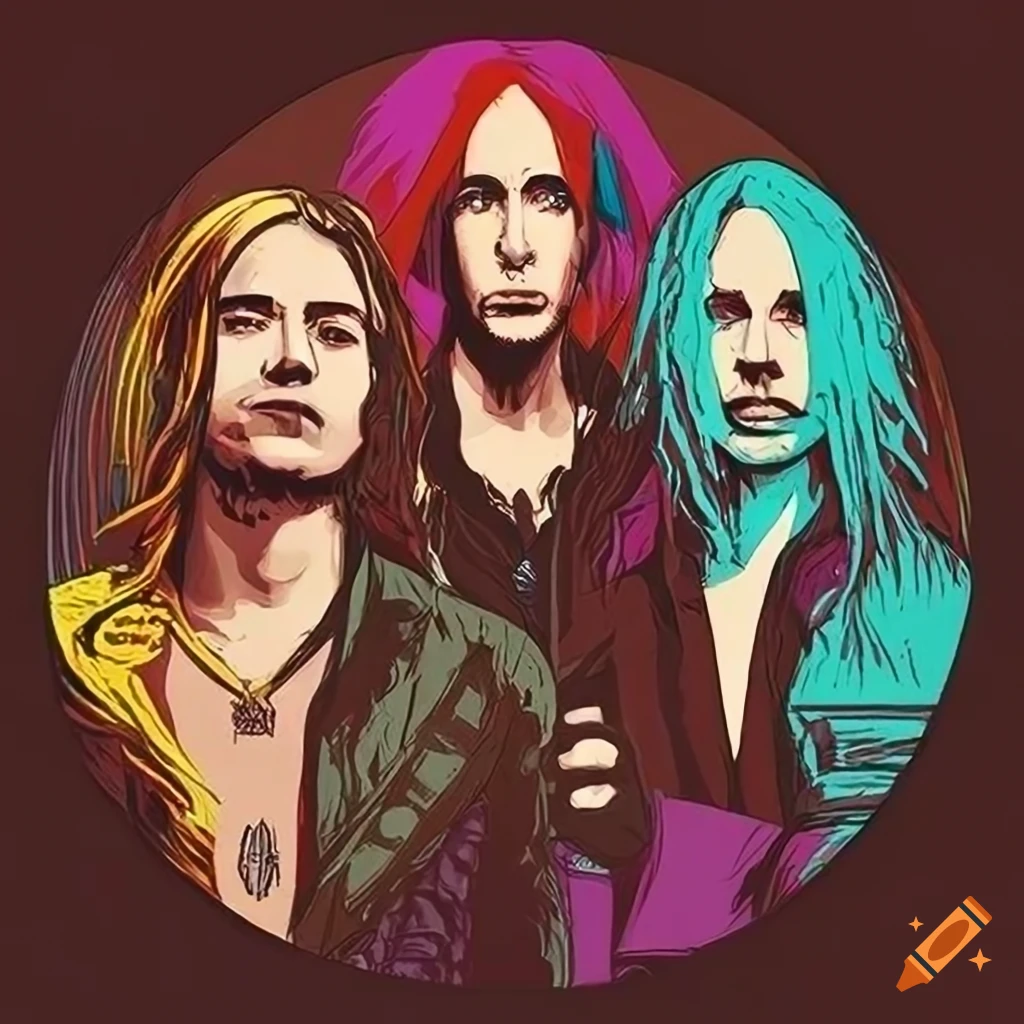 Pop art style rock band poster in graphic brown and colorful design on ...