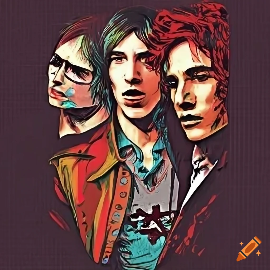 Pop art style rock band poster in graphic brown and colorful design on ...