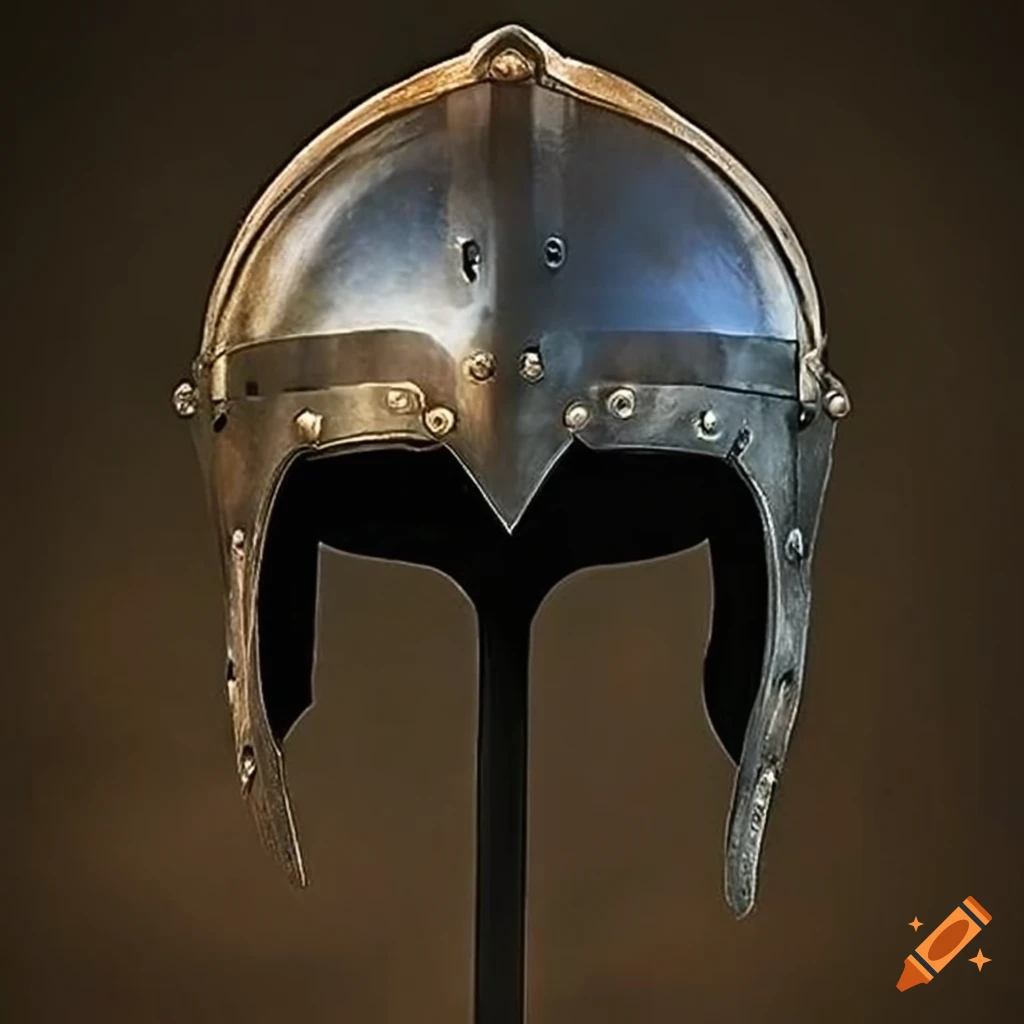 Detailed front view of a legendary open helmet in medieval style on Craiyon