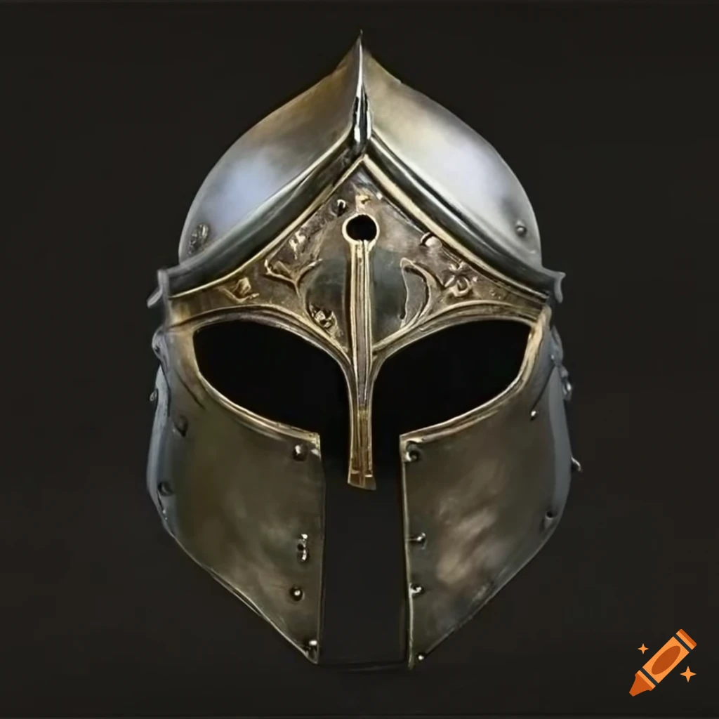 Light magical steel helmet with open front view on Craiyon