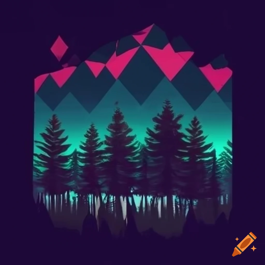 Geometric forest t-shirt design on Craiyon
