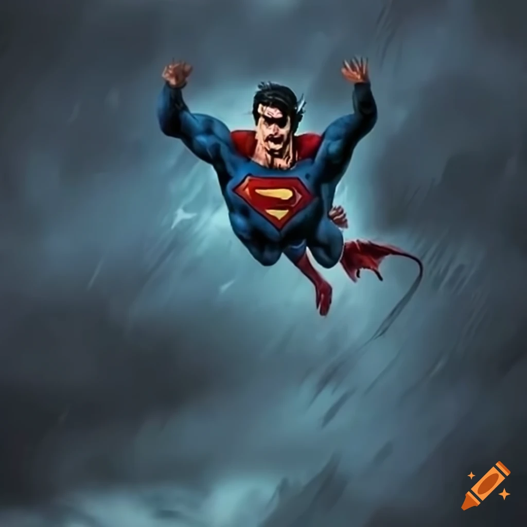 Superman flying in the rain at night on Craiyon