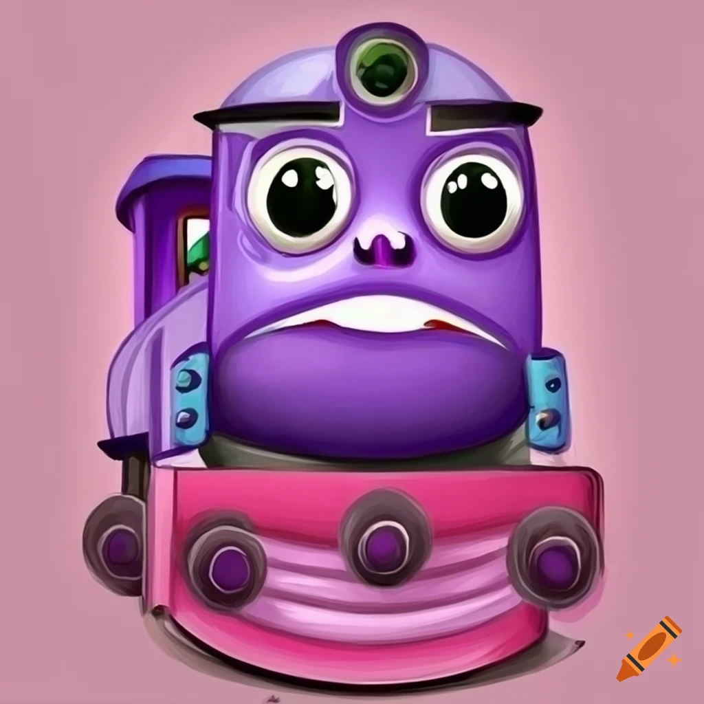 Illustration of purple train looking sad talking to pink trains with ...