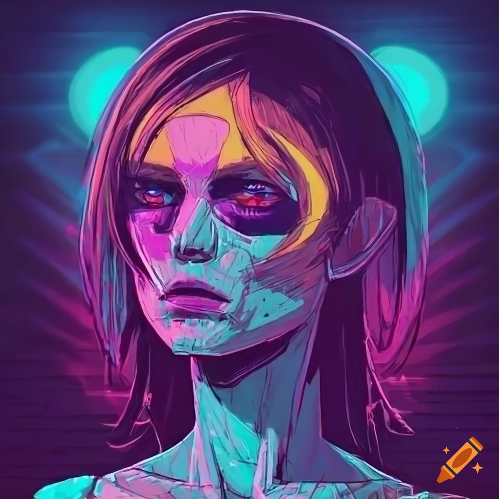 Retro synthwave character concept art inspired by kekai kotaki on Craiyon