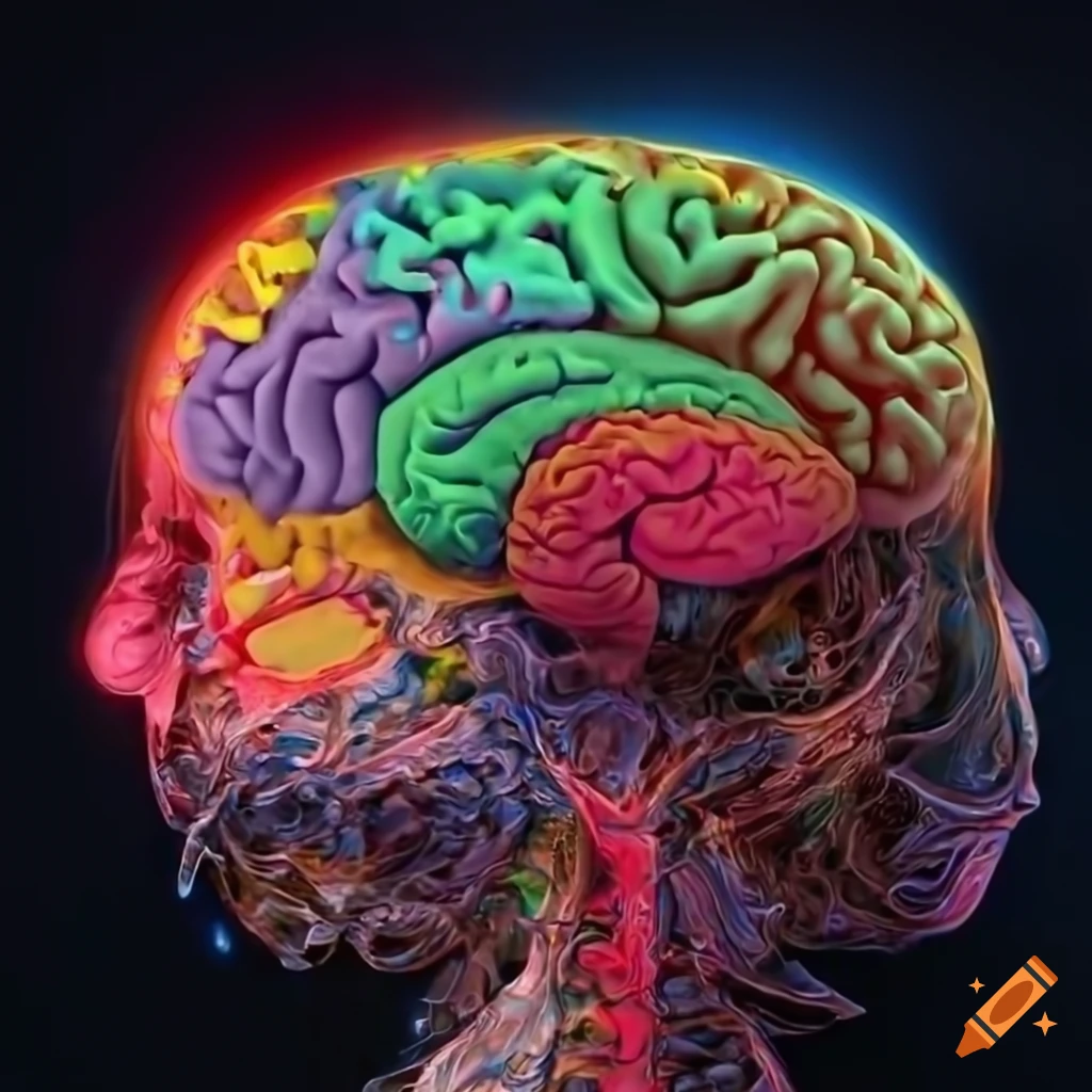 Colorful hyper realistic brain with intricate details on Craiyon
