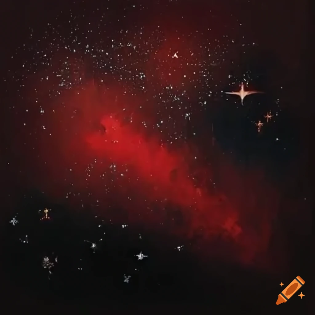 Ominous red mist in a star-filled black void on Craiyon