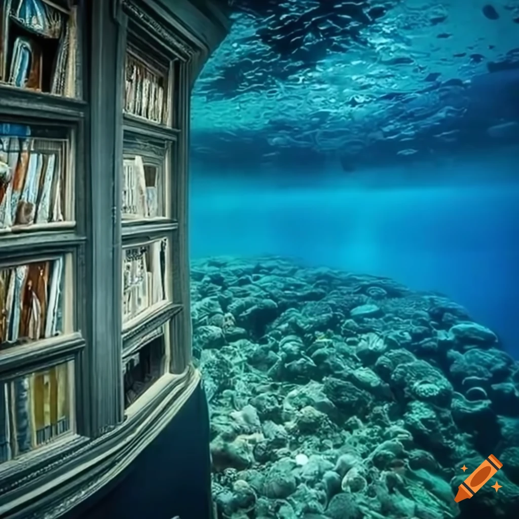Underwater library in the blue palace adorned with pearls on Craiyon