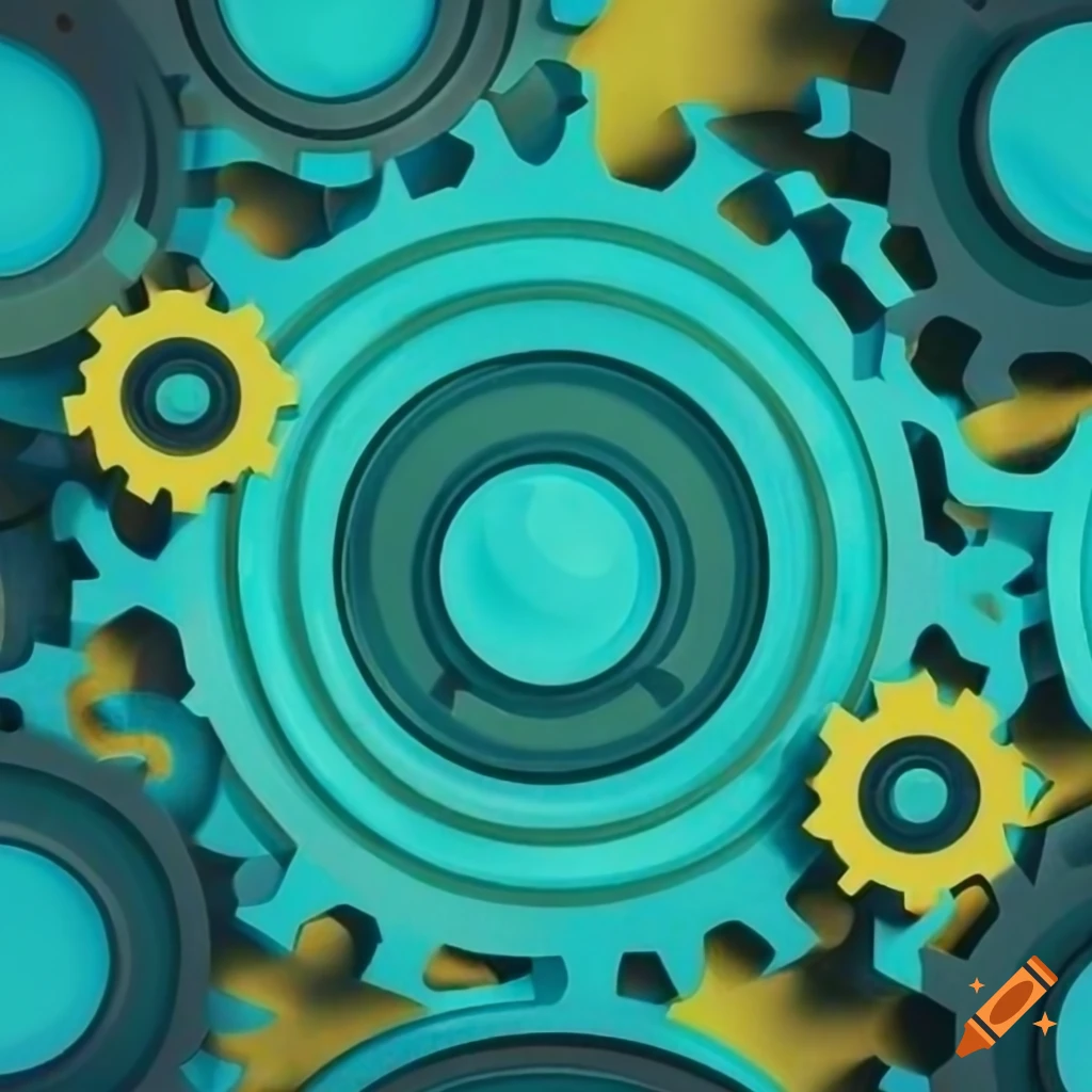 Teal and lemon colored cogs background on Craiyon