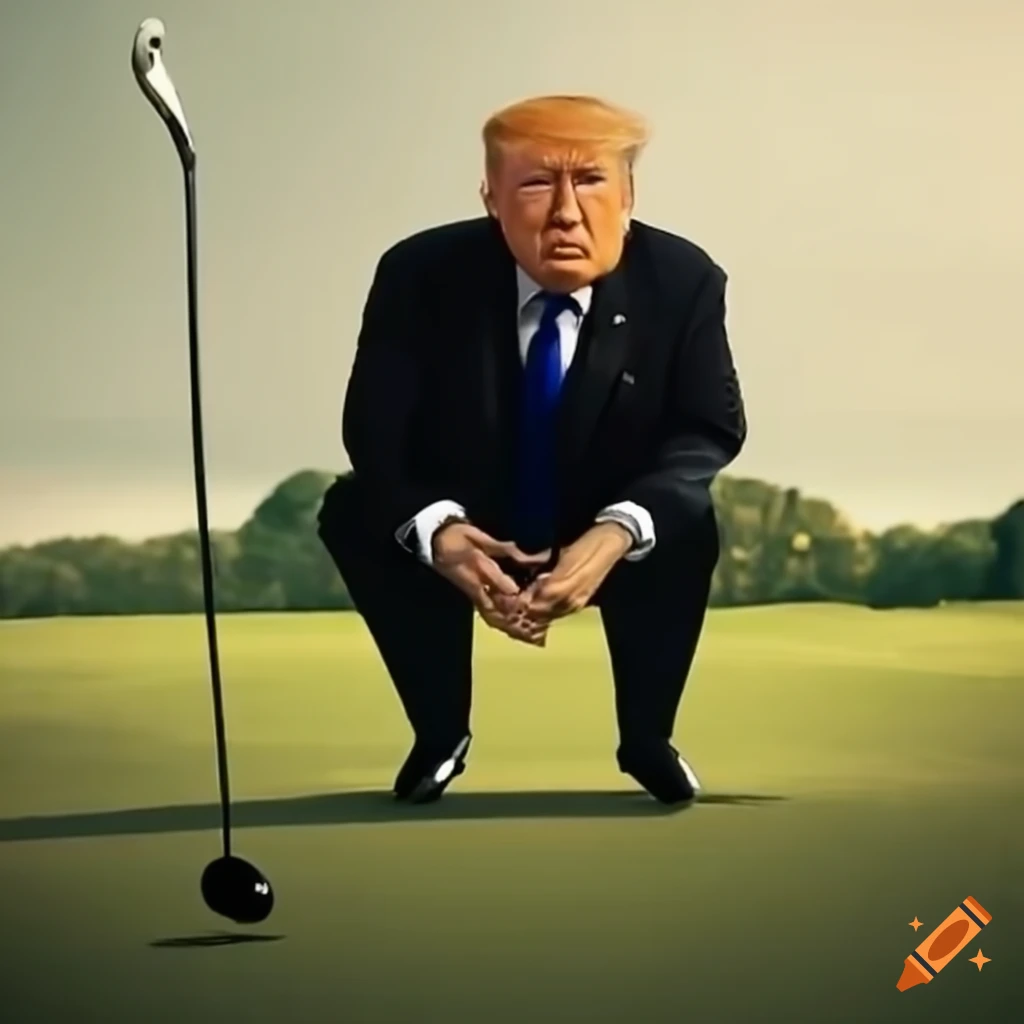 Overweight man swinging golf club on Craiyon