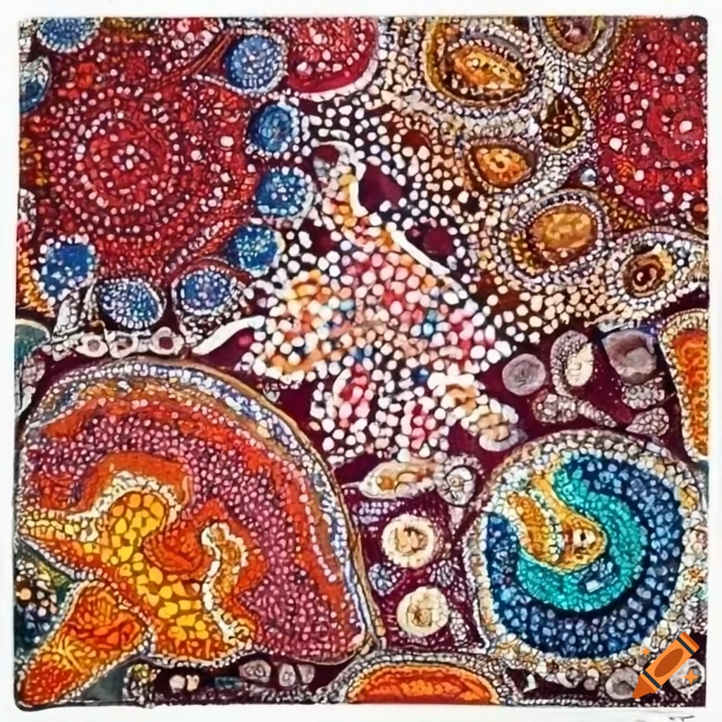 Aboriginal spirit animals patterns in warm oil pastel colors with ...