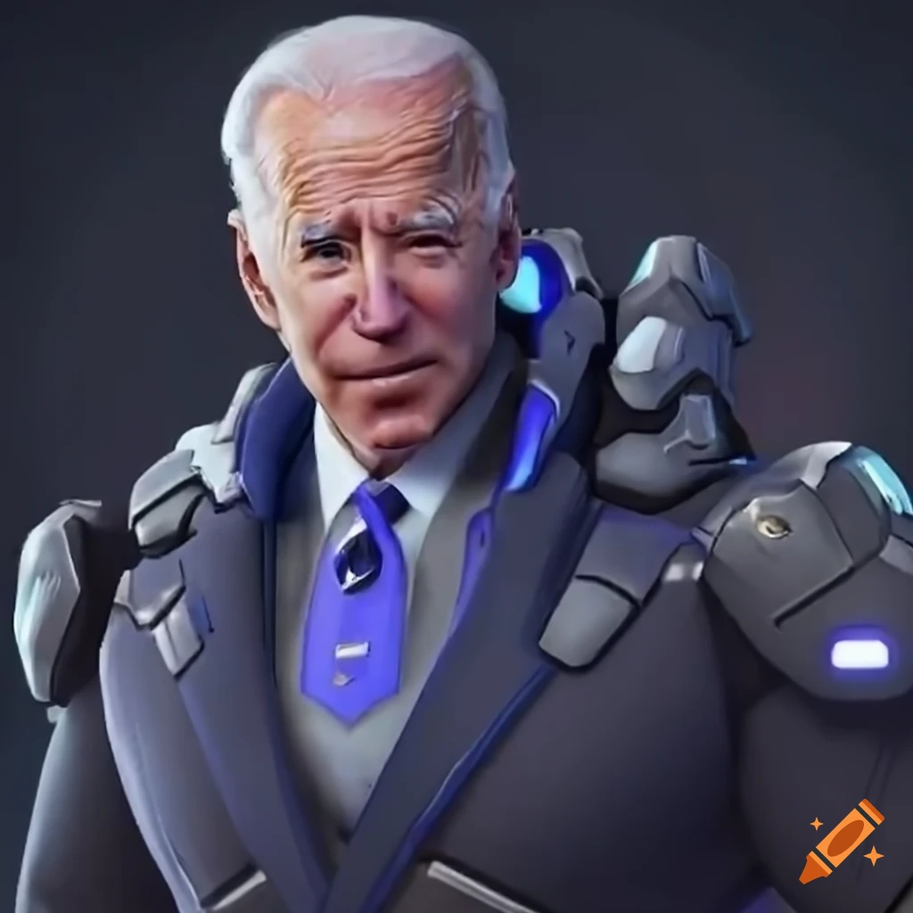 President Joe Biden depicted as Sigma from Overwatch 2 with a warm glow in hyper-realistic style ...