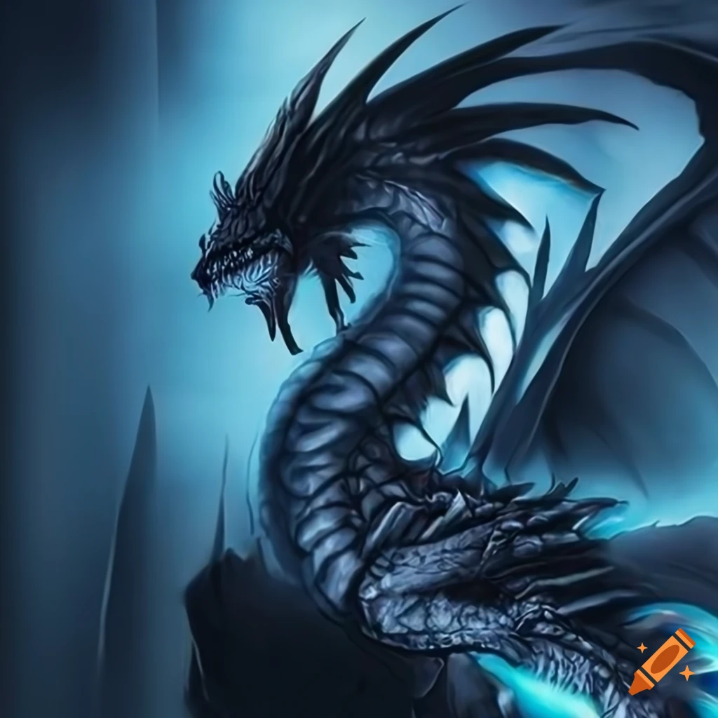 Shadow ice dragon breathing shadow energy in profile on Craiyon