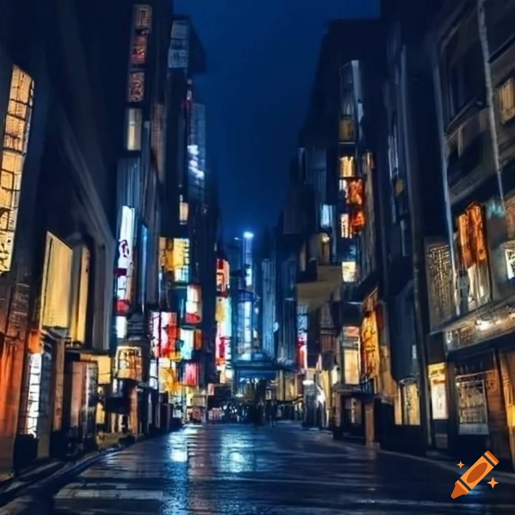 Japanese urban landscape with beautiful evening lights on Craiyon