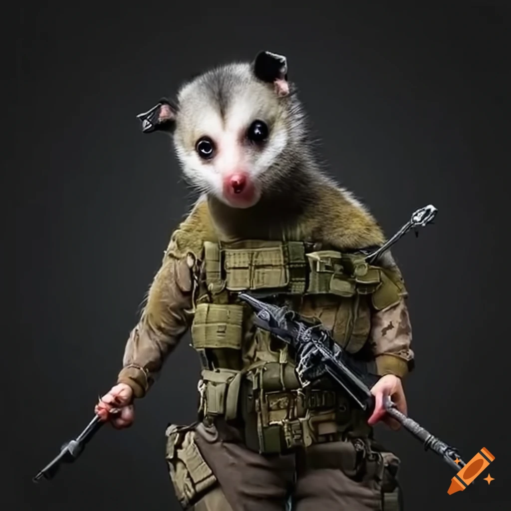 Possum in military tactical gear ready for action on Craiyon