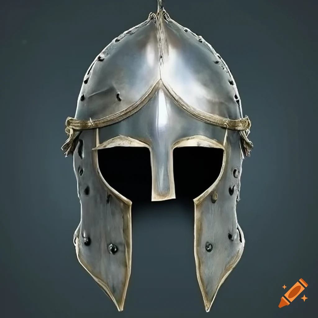 Front view of a detailed medieval-style open helmet in a cursed fantasy ...